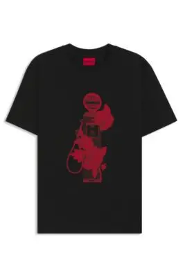 Hugo Rose-artwork T-shirt In Cotton Jersey - Black