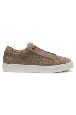 BOSS Gary Woven Suede Trainers - Khaki