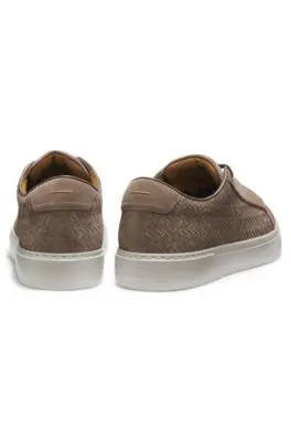BOSS Gary Woven Suede Trainers - Khaki