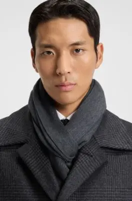 BOSS Raschel-knit Scarf In Virgin Wool - Grey