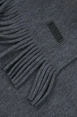 BOSS Raschel-knit Scarf In Virgin Wool - Grey