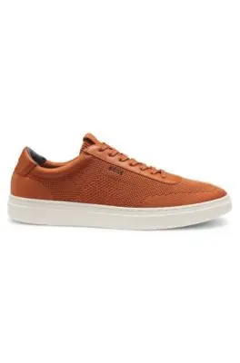 BOSS Lace-up Trainers With Knitted Uppers And Leather Trims