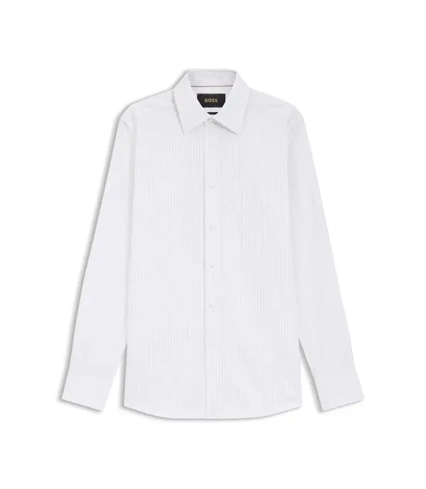 BOSS Striped Slim-fit Shirt In Italian-made Cotton - Dark Blue