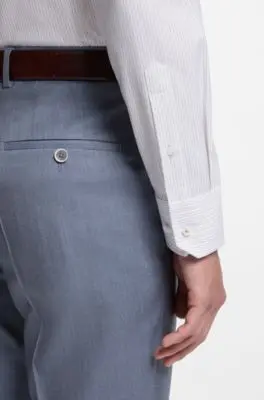 BOSS Striped Slim-fit Shirt In Italian-made Cotton - Dark Blue