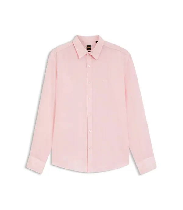 BOSS Regular-fit Shirt In Linen - Light Pink
