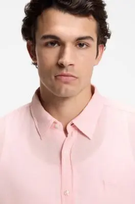 BOSS Regular-fit Shirt In Linen - Light Pink