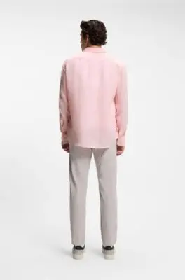 BOSS Regular-fit Shirt In Linen - Light Pink