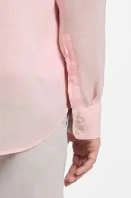 BOSS Regular-fit Shirt In Linen - Light Pink