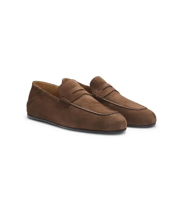 BOSS Suede Penny Loafers - Dark Brown