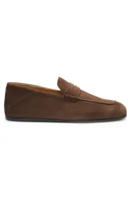 BOSS Suede Penny Loafers - Dark Brown