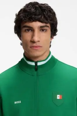 BOSS Cotton-blend Zip-up Sweatshirt With Country-flag Badge - Mexico