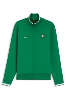 BOSS Cotton-blend Zip-up Sweatshirt With Country-flag Badge - Mexico