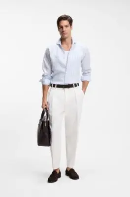 BOSS Regular-fit Shirt In Striped Linen
