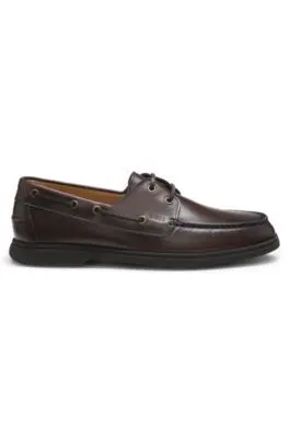 BOSS Leather Boat Shoes With Embossed Logo