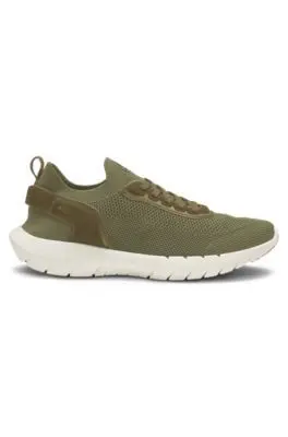 BOSS Motion Sneakers With Knitted Uppers And Leather Trims - Dark Green