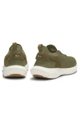 BOSS Motion Sneakers With Knitted Uppers And Leather Trims - Dark Green