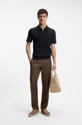 BOSS Cotton-silk Polo Shirt With Zip Neck - Dark Blue
