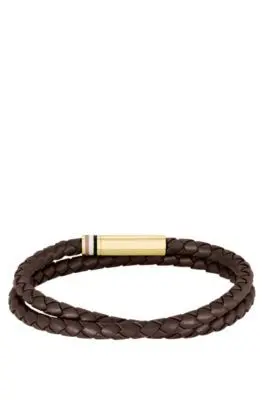 BOSS Braided Leather Cuff With Logo Closure