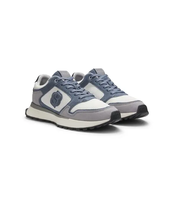BOSS Double B Monogram Suede-trim Sneakers - Light Blue