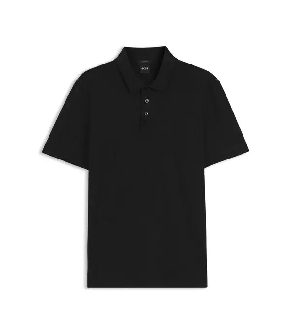 BOSS Geometric-jacquard Polo Shirt In Cotton - Black