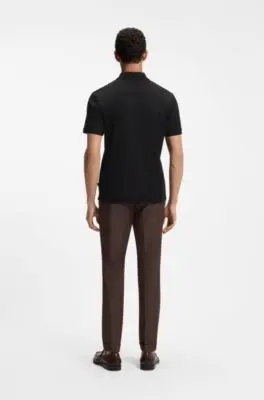 BOSS Geometric-jacquard Polo Shirt In Cotton - Black