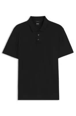 BOSS Geometric-jacquard Polo Shirt In Cotton - Black