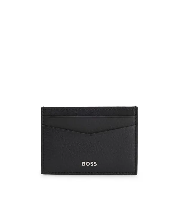 BOSS Money-clip Card Holder In Grained Leather - Black