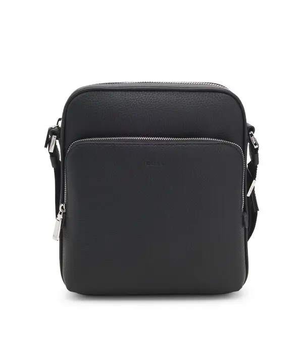 BOSS Reporter Bag In Natural-grain Italian Leather - Black