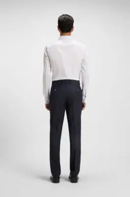 BOSS Slim-fit Stretch Wool Dress Pants - Dark Blue
