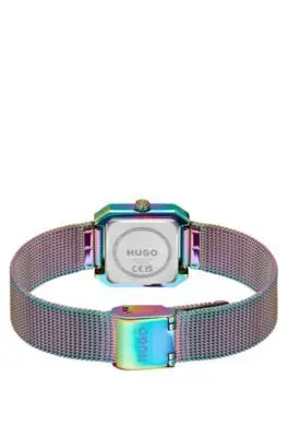 Hugo Hazel Iridescent Square Watch With Mesh Bracelet