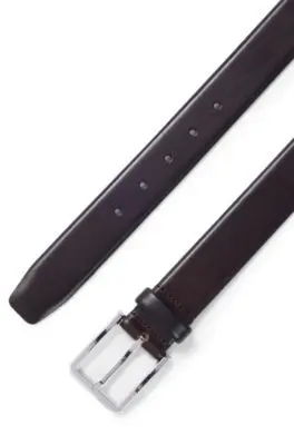 BOSS Gunmetal-buckle Italian Leather Belt - Dark Brown