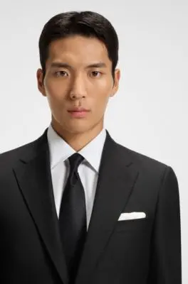 BOSS Slim-fit Jacket In Stretch Wool - Black