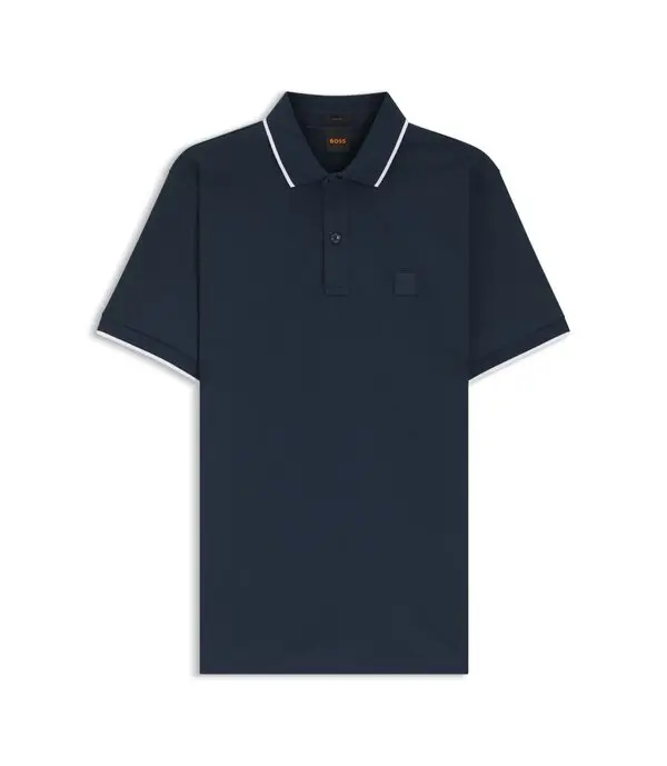 BOSS Logo-patch Slim-fit Polo Shirt In Stretch Cotton - Light Blue