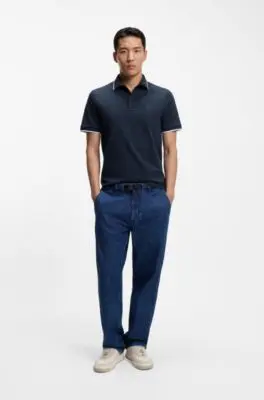 BOSS Logo-patch Slim-fit Polo Shirt In Stretch Cotton - Light Blue