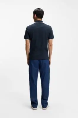 BOSS Logo-patch Slim-fit Polo Shirt In Stretch Cotton - Light Blue