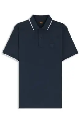 BOSS Logo-patch Slim-fit Polo Shirt In Stretch Cotton - Light Blue
