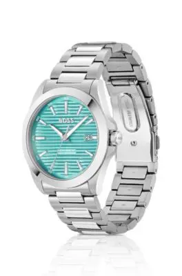 BOSS Silver-tone Watch With Turquoise Dial