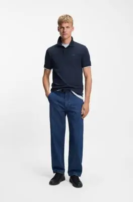 BOSS Stretch-cotton Slim-fit Polo Shirt With Logo Patch - Light Blue
