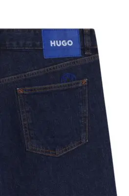 Hugo Salt-and-pepper Comfort-stretch Denim Jeans - Dark Blue