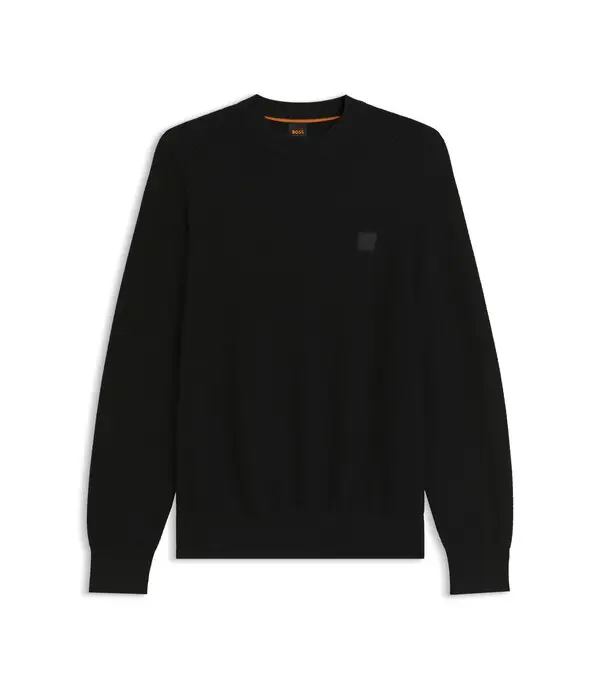 BOSS Cotton Piqué Sweater With Logo Patch - Black