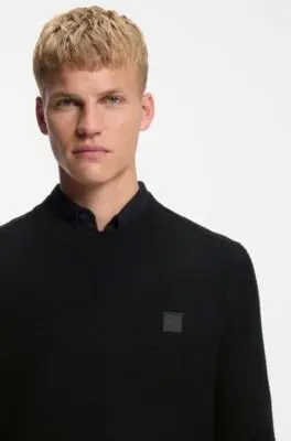 BOSS Cotton Piqué Sweater With Logo Patch - Black