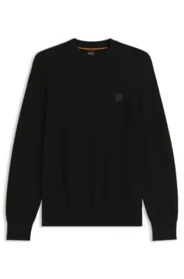 BOSS Cotton Piqué Sweater With Logo Patch - Black