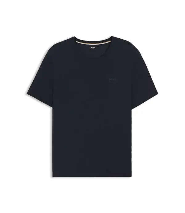 BOSS Embroidered-logo Pyjama T-shirt In Stretch Jersey - Dark Blue