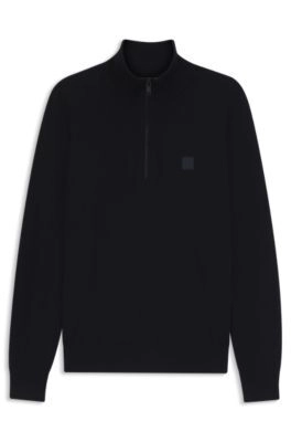BOSS Cotton-cashmere Zipper Collar Sweater - Dark Blue