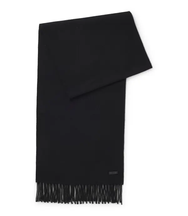BOSS Wool Scarf With Faux-leather Logo Patch - Black