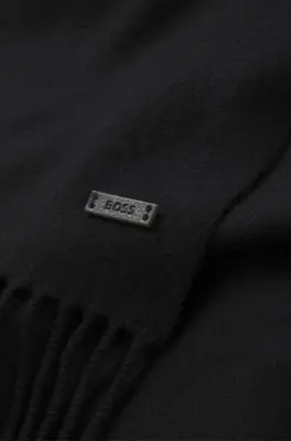 BOSS Italian-made Wool Scarf With Logo Patch
