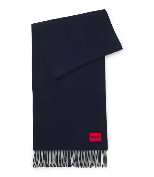 Hugo Twisted-fringe Scarf In Wool Twill - Dark Blue