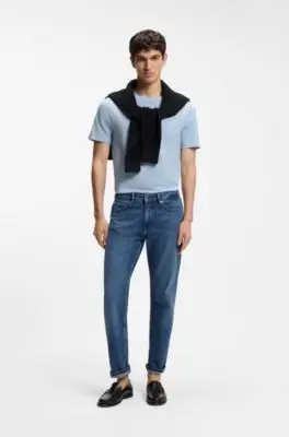 BOSS Bubble-jacquard Structure T-shirt In A Cotton Blend - Light Blue