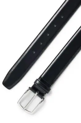 BOSS Italian Leather Belt With Engraved Logo Buckle - Black