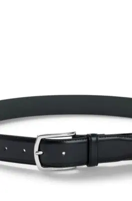BOSS Italian Leather Belt With Engraved Logo Buckle - Black